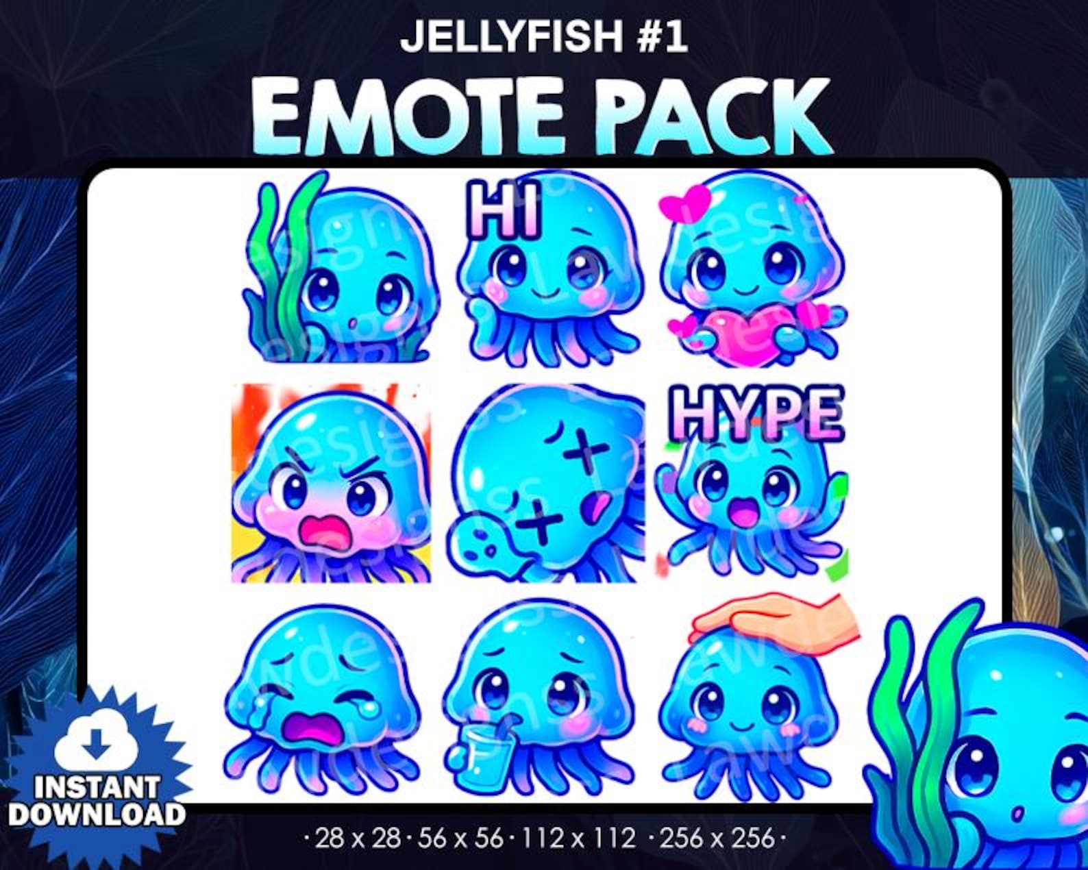 9 Jellyfish Emotes Bundle Pack -twitch, Youtube, Discord | Ocean Emotes ...