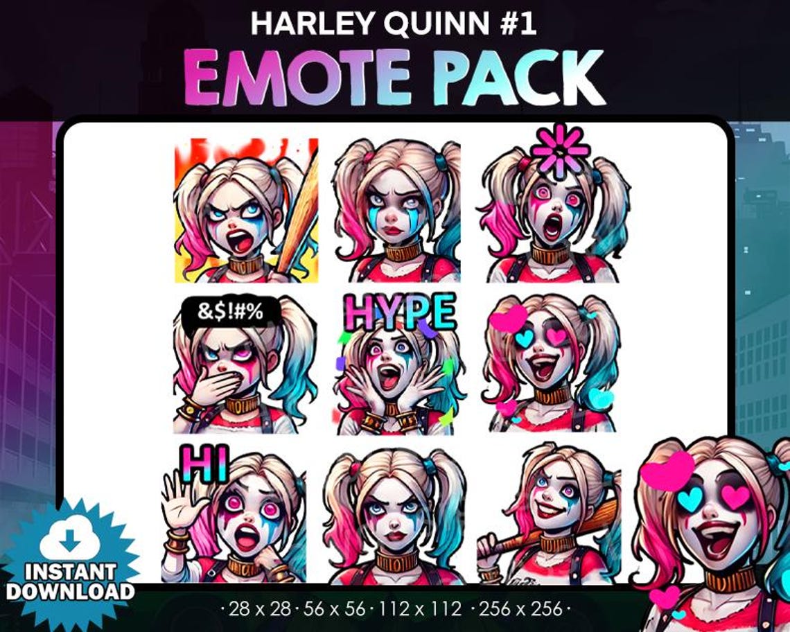 9 Harley Quinn Emotes, Joker Emotes, Cute Harley Quinn Stream Pack ...