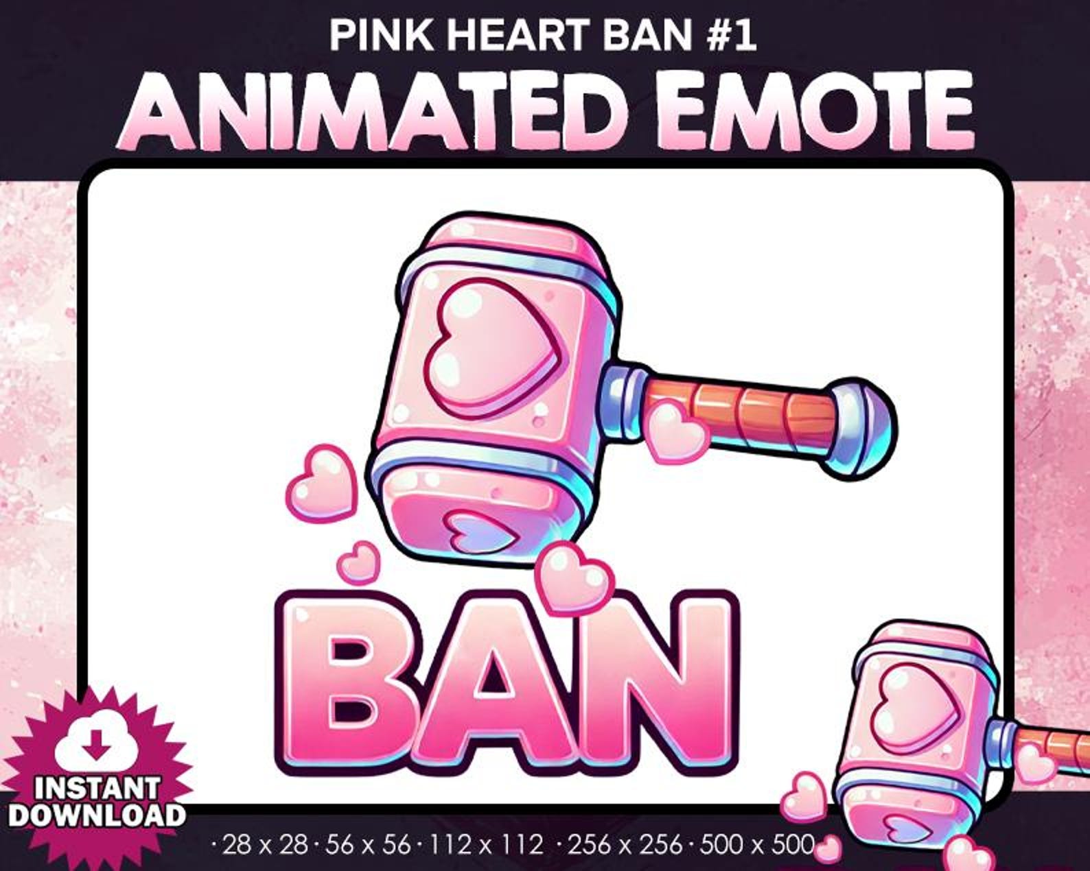 Pink Heart Ban Hammer Animated Emote – Twitch, Discord (digital ...
