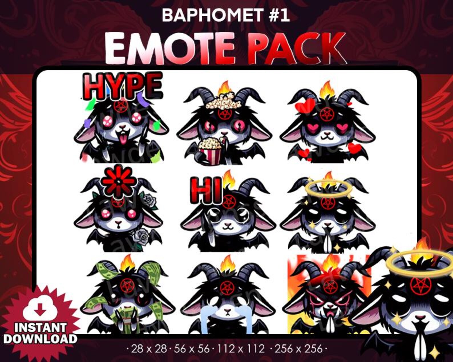 9 Baphomet Emotes, Dark Aesthetic Decor Halloween Emotes, Cute Baphomet ...