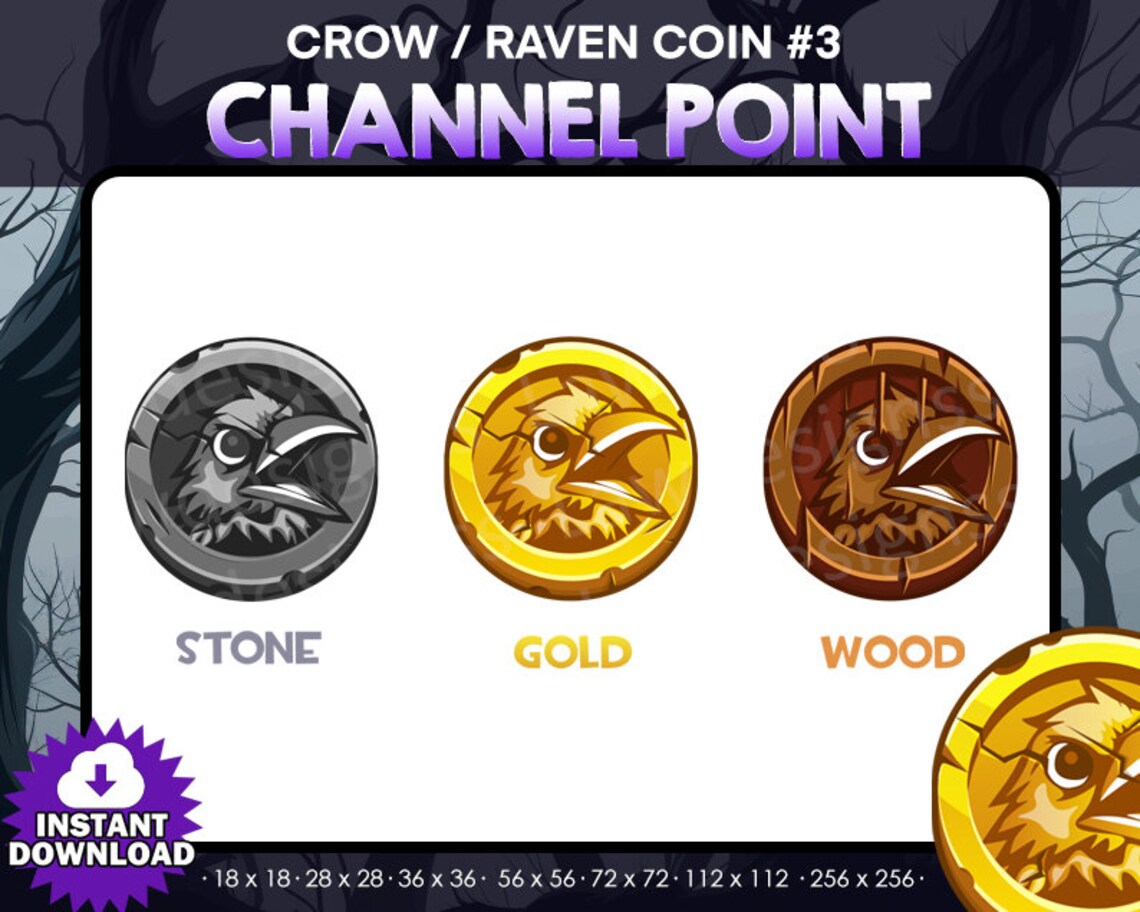 3 Raven/ Crow Channel Point Coin Bundle Pack -twitch, Youtube, Discord ...