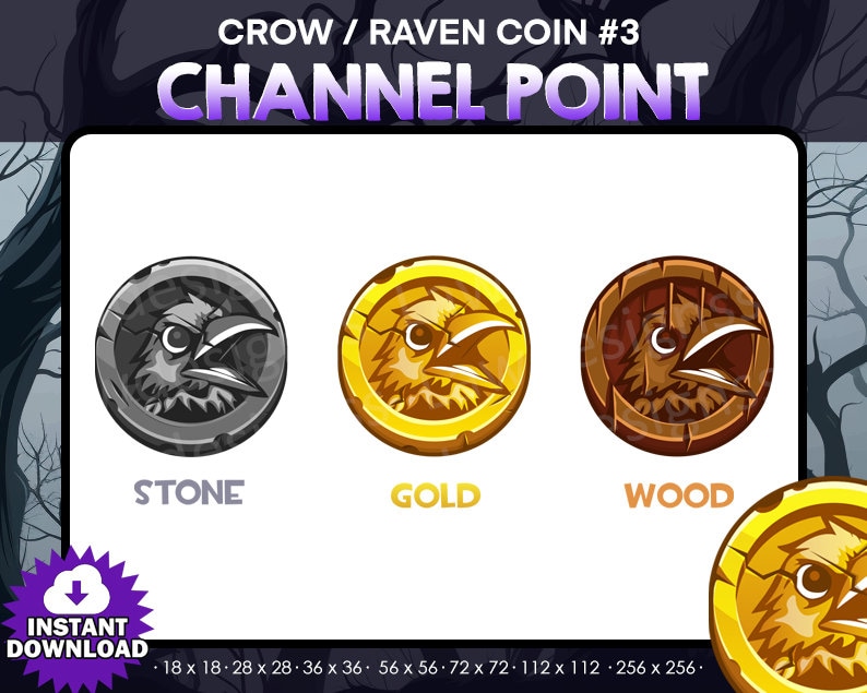 3 Raven/ Crow Channel Point Coin Bundle Pack -twitch, Youtube, Discord ...