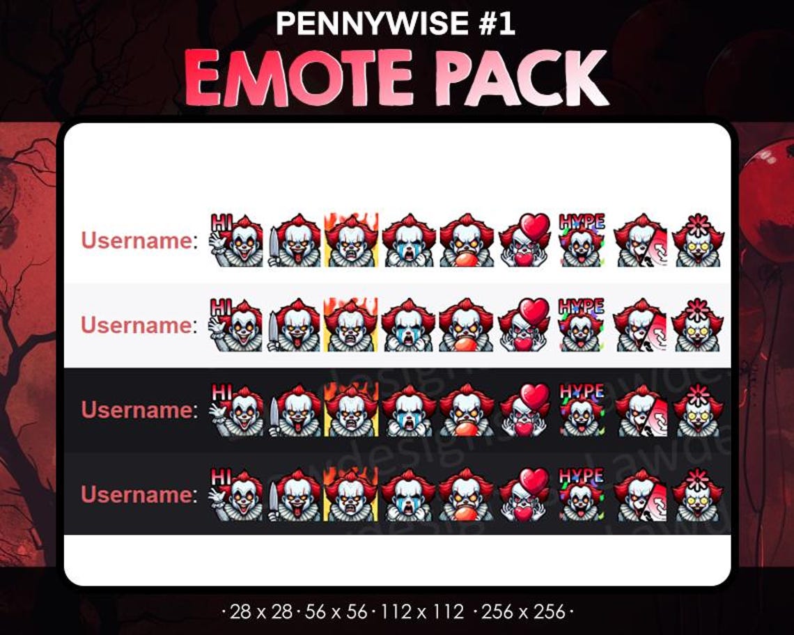 9 Pennywise Emotes Bundle Pack - Twitch, Youtube, Discord | Horror ...