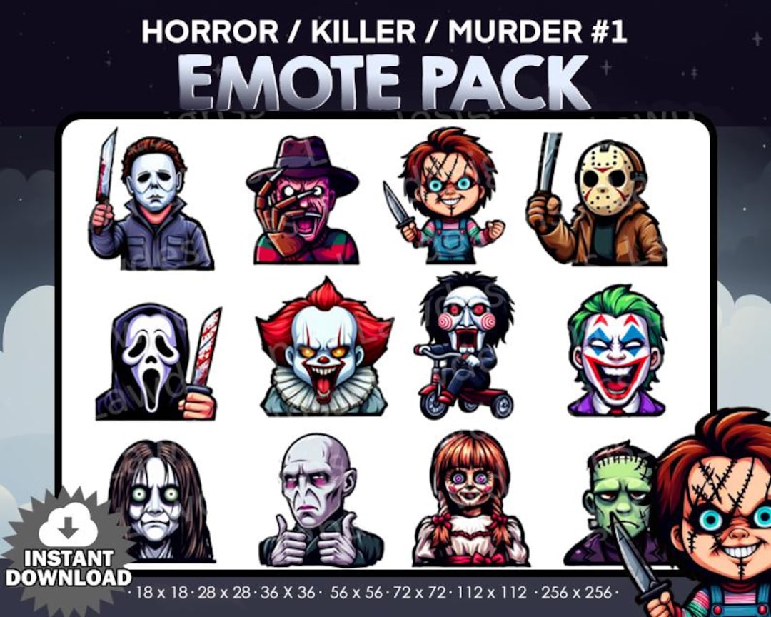12 Horror/ Killer /murder Emotes/badges Bundle Pack - Twitch, Youtube ...