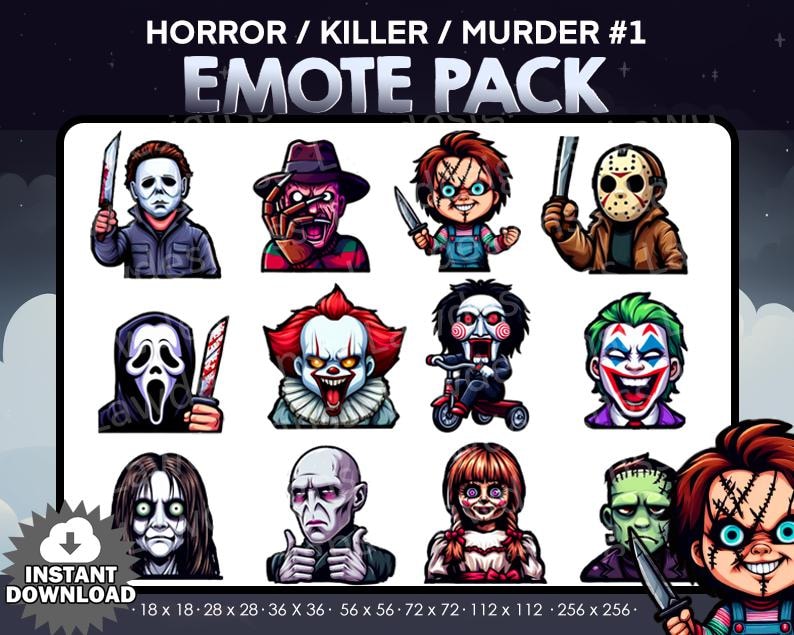 12 Horror/ Killer /murder Emotes/badges Bundle Pack - Twitch, Youtube ...