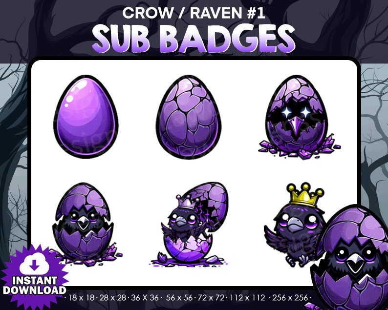 6 Raven/ Crow Sub/bit Badges Bundle Pack - Twitch, Youtube, Discord ...
