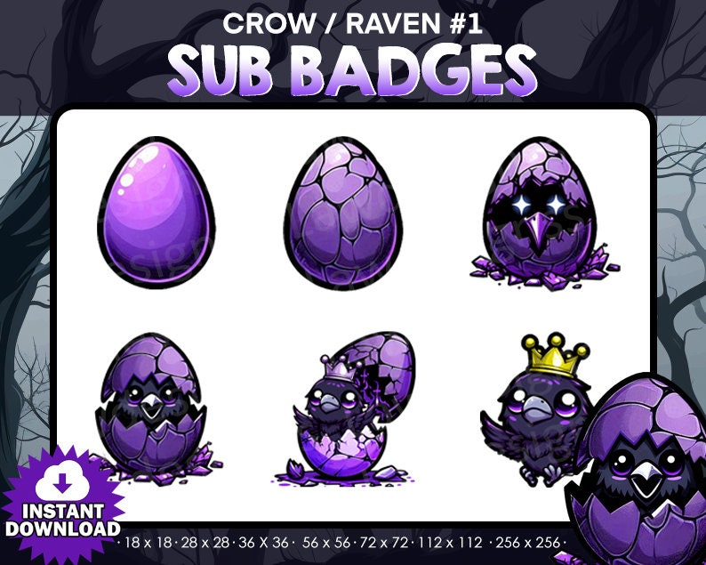 6 Raven/ Crow Sub/bit Badges Bundle Pack - Twitch, Youtube, Discord ...