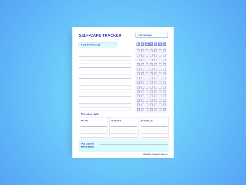Care Tracker Self Care Journal Pages Weekly Planner Template Self Care ...