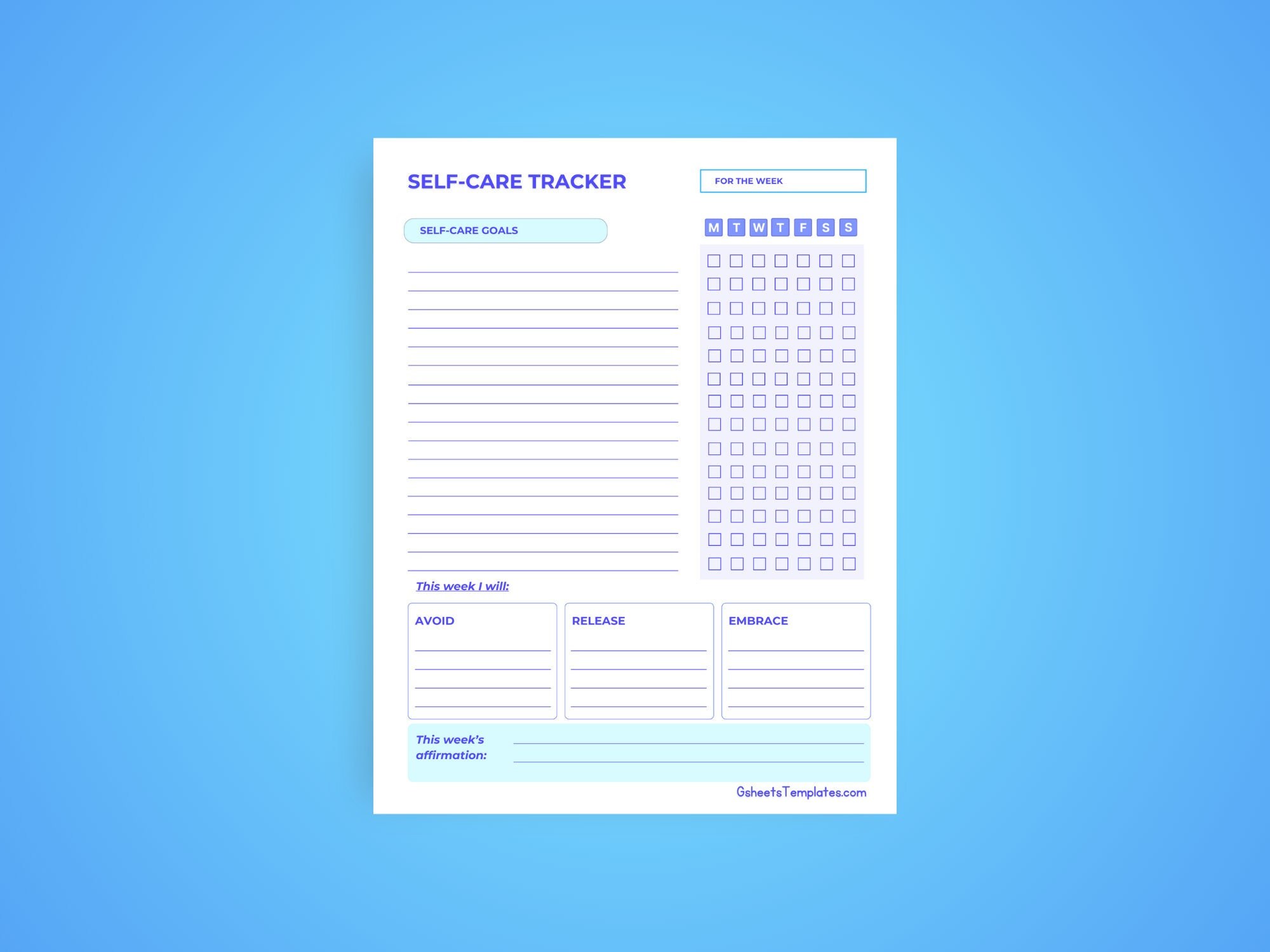 Care Tracker| Self Care Journal Pages| Weekly Planner Template| Self ...