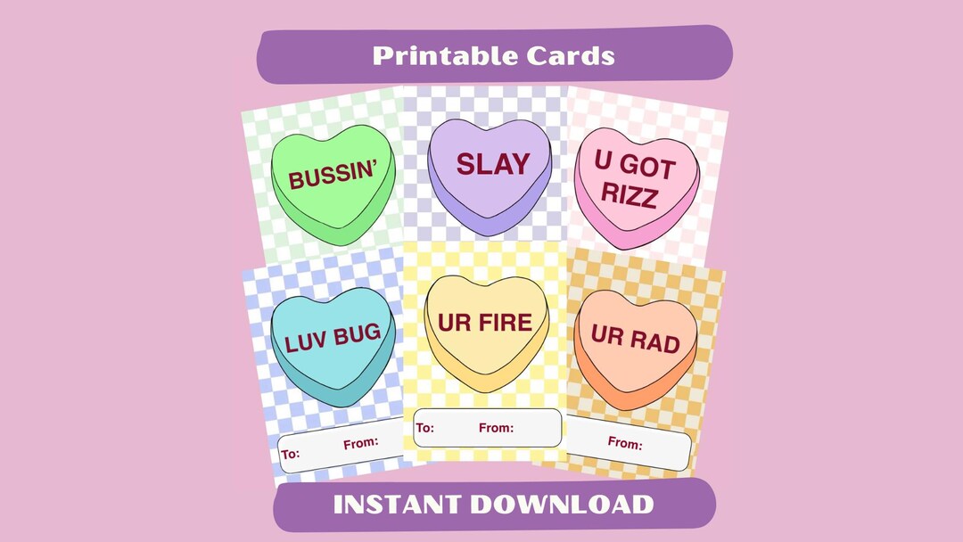 Printable Candy Heart, Conversation Hearts, Valentine's Day Cards ...