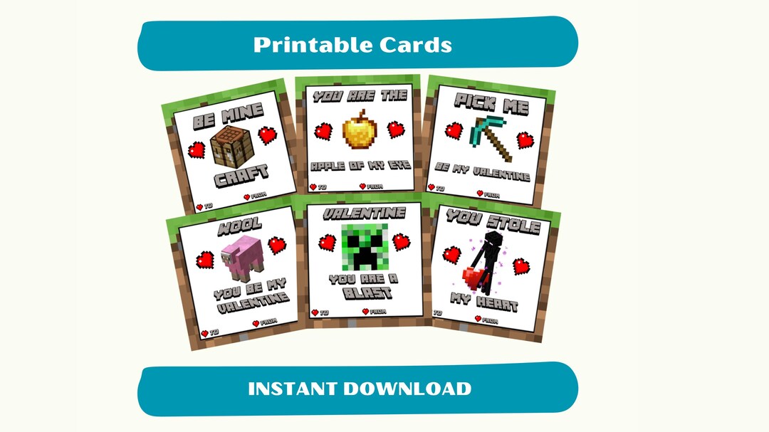 Printable Square Minecraft Valentine's Day Cards, Classroom Valentine's ...