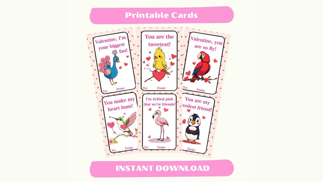 Printable Bird Valentine's Day Cards, Classroom Valentine's Day Cards ...