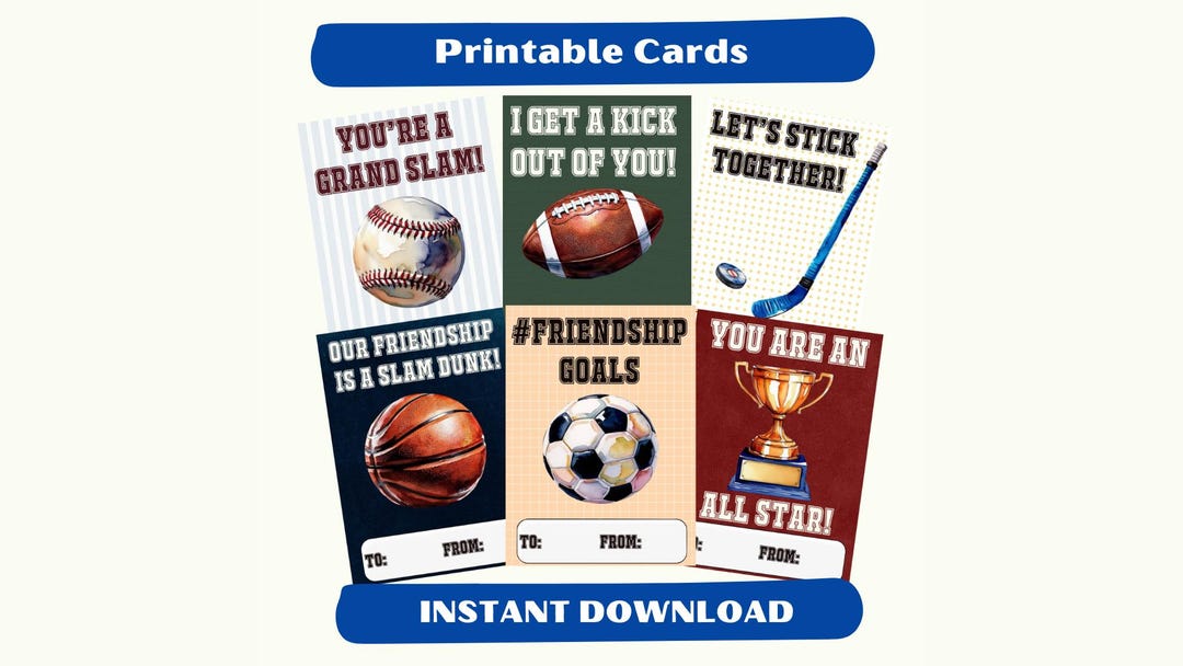 Printable Sports Valentine's Day Cards, Kids Classroom Valentines (PDF ...