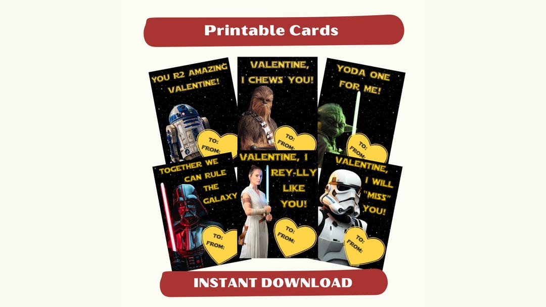 Printable Star Wars Valentines, Kids Classroom Cards (digital Download ...