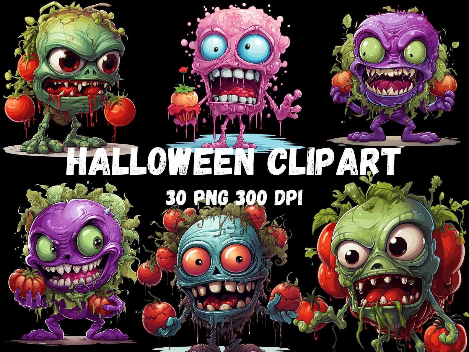 Halloween Clipart Halloween Png Vegan Clipart Cute Zombie Clipart Vegan ...