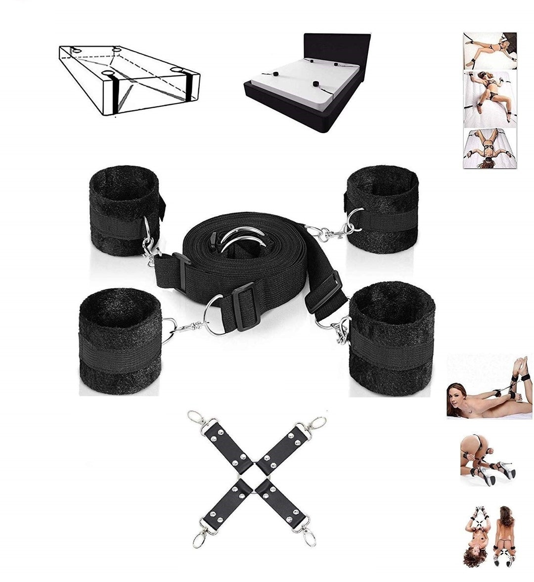 Bondage Bed Restraints Set With Soft Wrists and Ankle Cuffs Restraints Hogtie Included. BDSM Sex ...