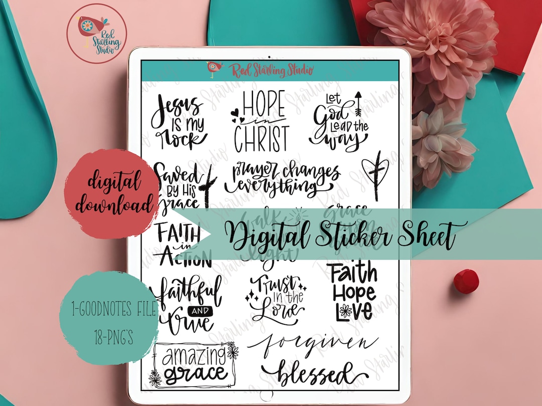 Faithful Words Digital Sticker Sheet for Goodnotes, 15 Christian ...