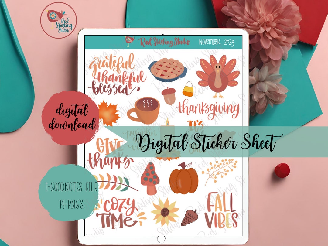 November Digital Sticker Sheet, Fall Digital Stickers, Digital Planner ...