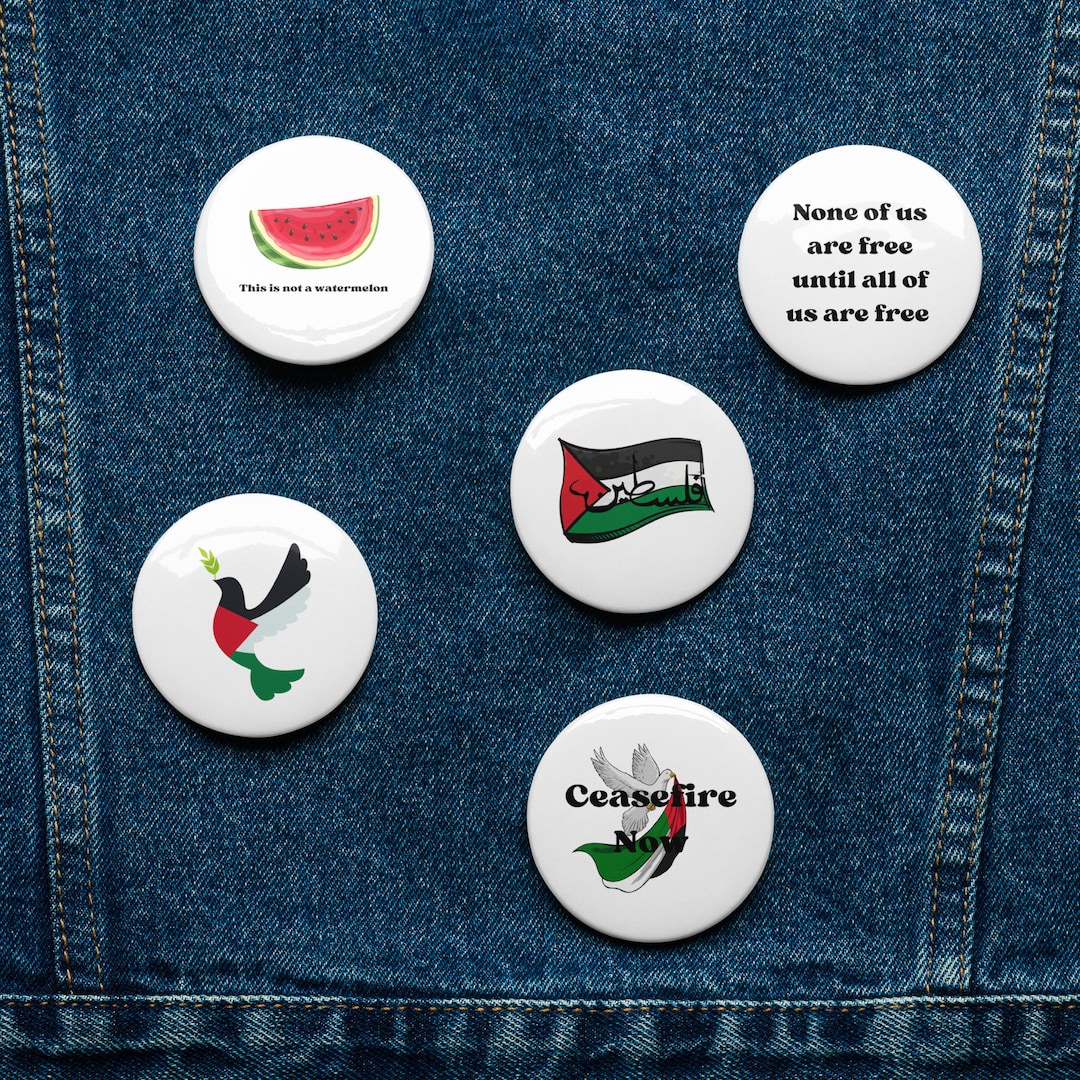 Free Palestine Set of Pin Buttons Ceasefire Now, None of Us Are Free ...