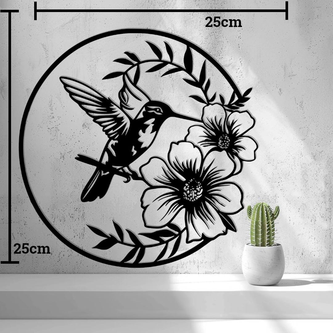 2D Mural Hummingbird With Flowers - Etsy