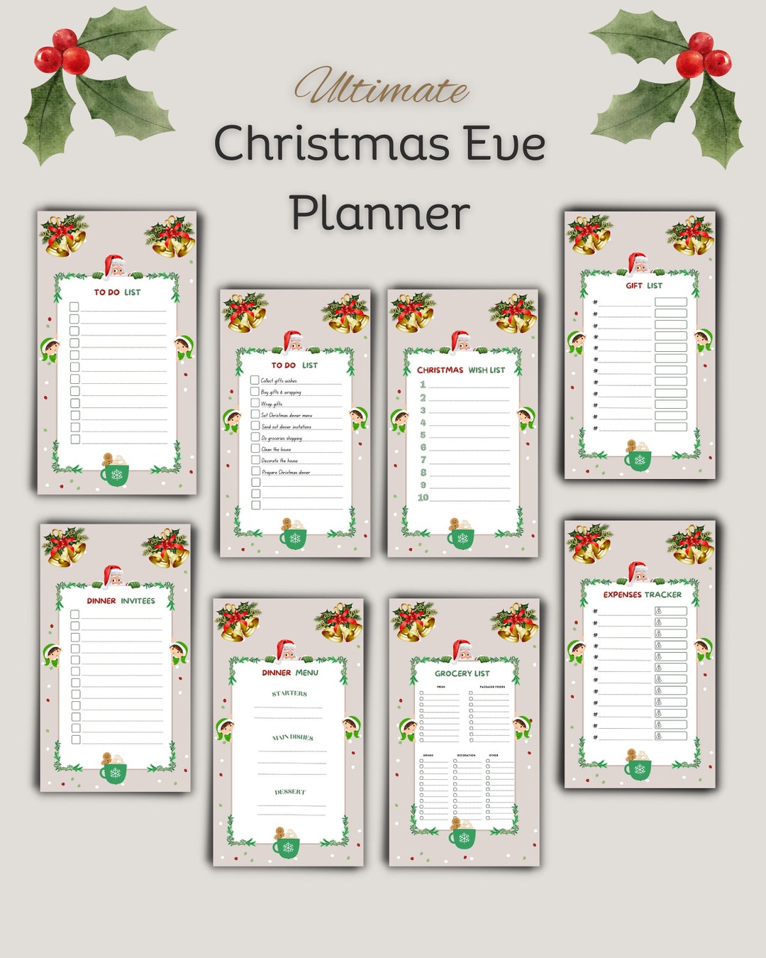 Santa Themed Christmas Evening Planner Kit With to Do List, Gift List ...