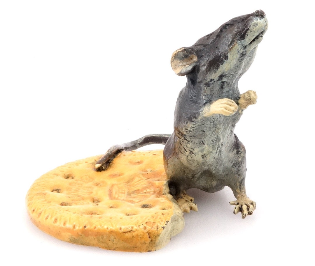 Mouse With Biscuit Hand-painted Viennese Bronze Statue Iconic Animal ...