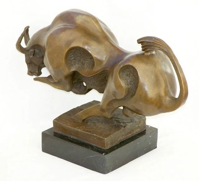 Artist Bull Bronze Figure on Marble Signed Milo Bull Statue Sculpture ...