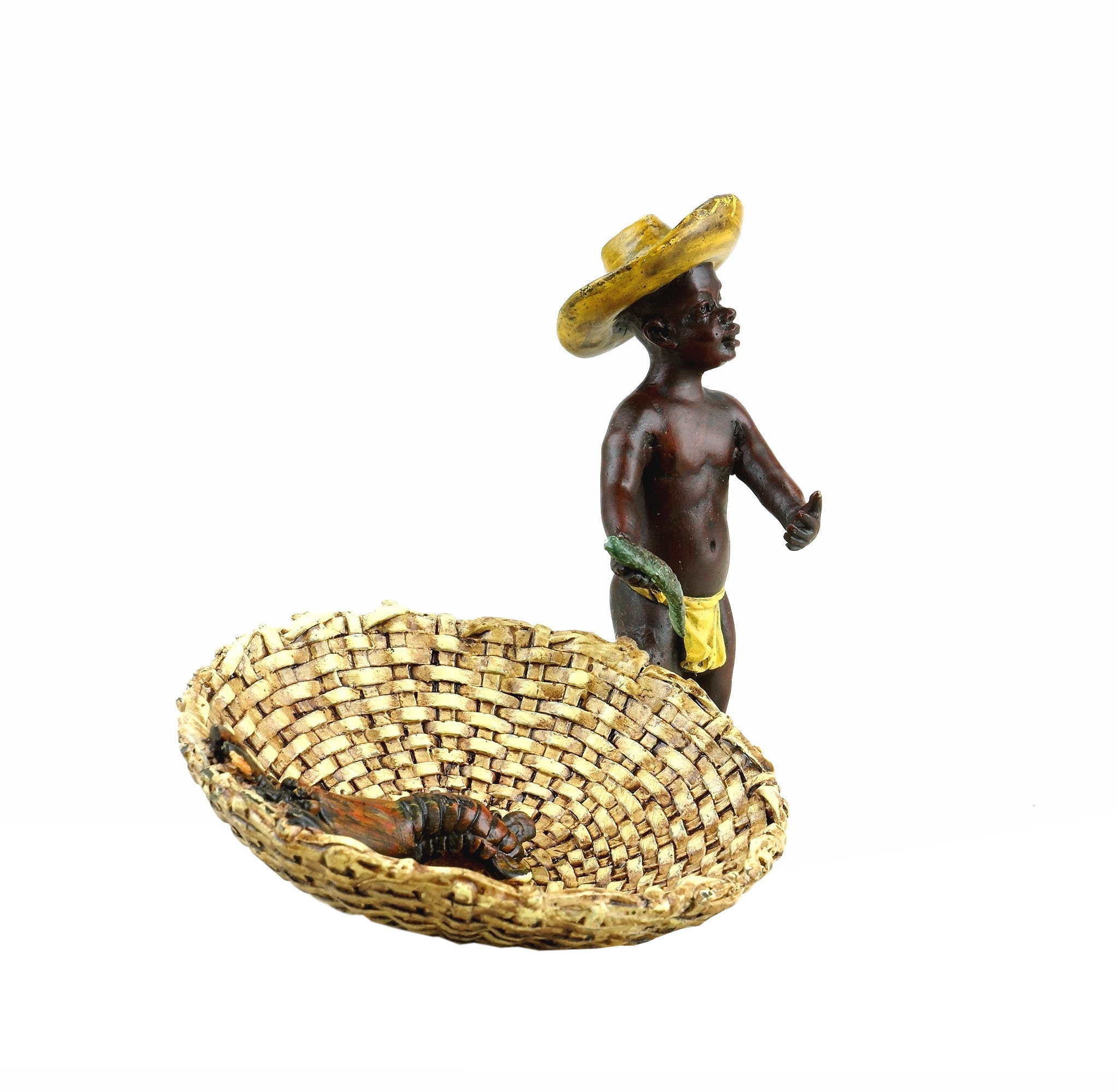 Vienna Bronze Fisherman With Lobster Hand-painted Angler Sculpture ...