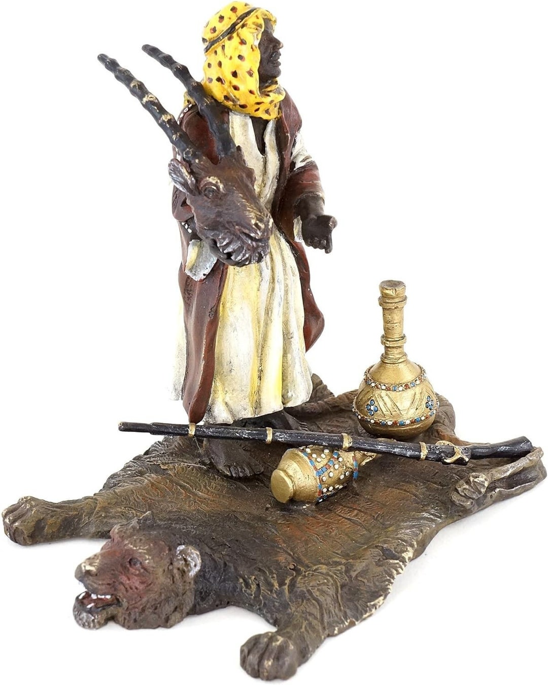 Vienna Bronze Arab Figure Bedouin on Bearskin Hand-painted Oriental ...