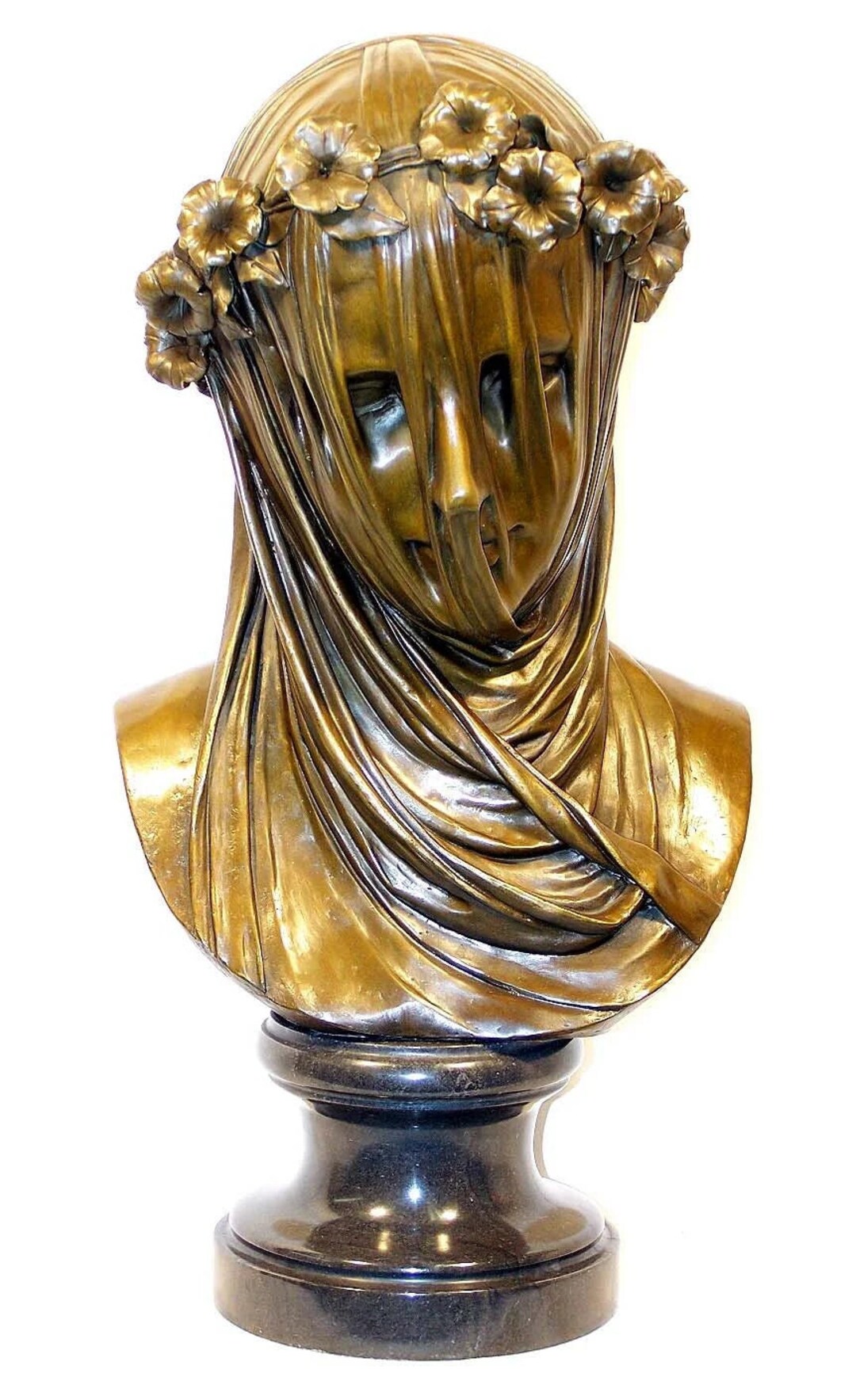Large Bronze Bust on Marble the Veiled Virgin Giovanni Strazza La ...