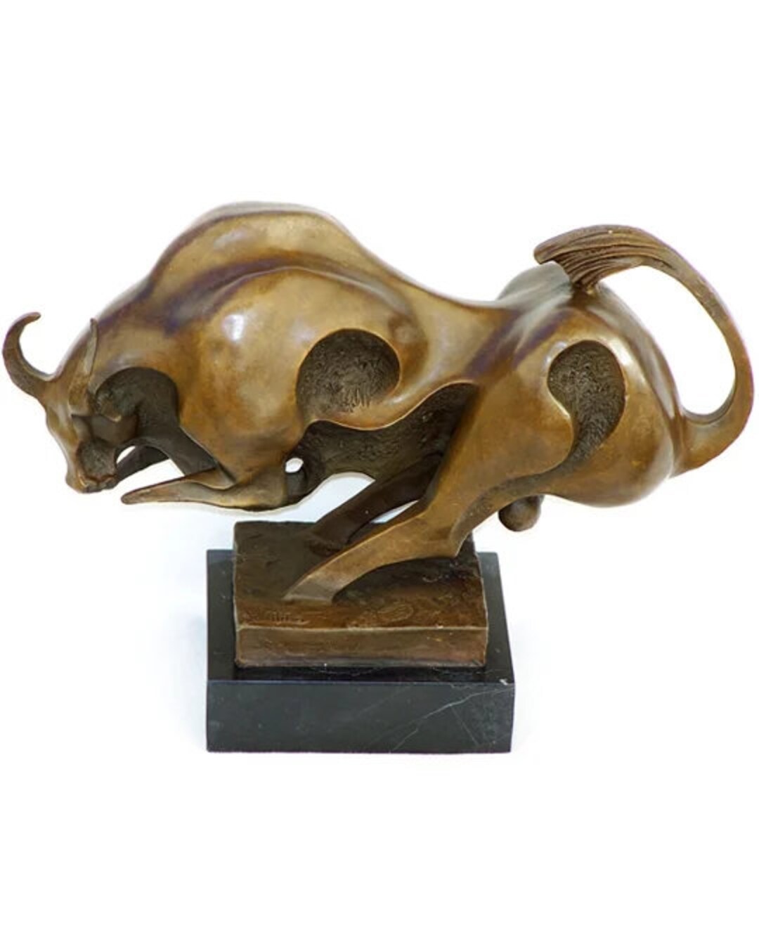 Artist Bull Bronze Figure on Marble Signed Milo Bull Statue Sculpture ...