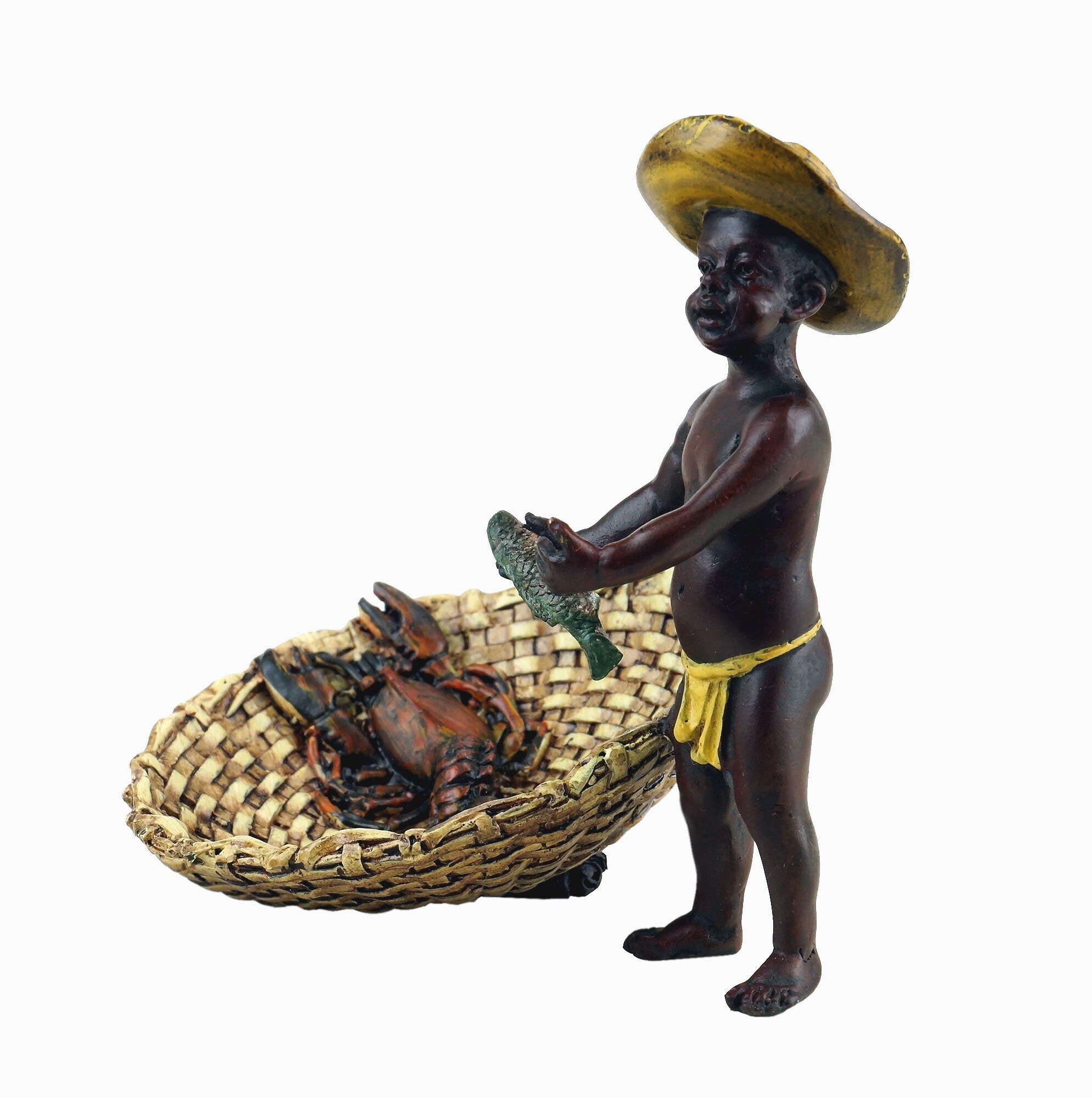 Vienna Bronze Fisherman With Lobster Hand-painted Angler Sculpture ...