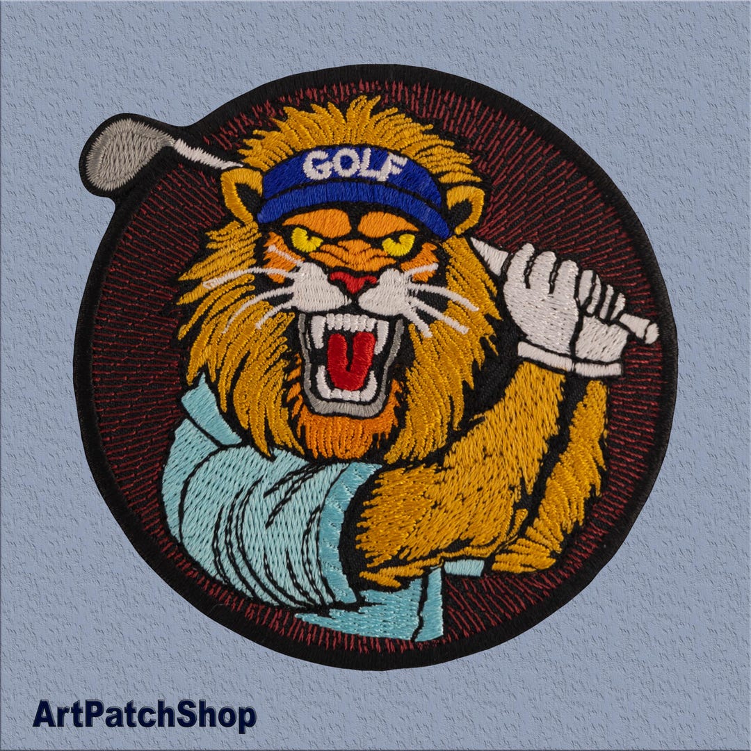 Iron-on Golf Patch Featuring Roaring Lion – Embroidered Animal Athlete ...