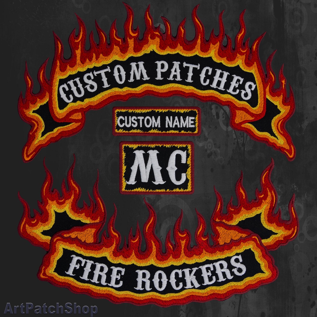 Custom Biker Rocker Patches – Personalized Flame Back Patch Set for ...