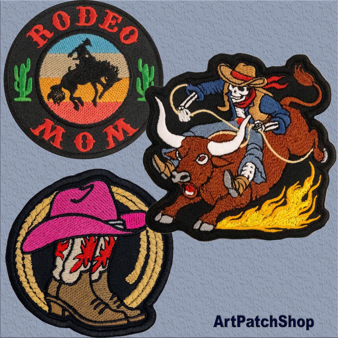 Western Rodeo Patch Set – Skeleton Cowboy, Rodeo Mom, Cowgirl Boots ...