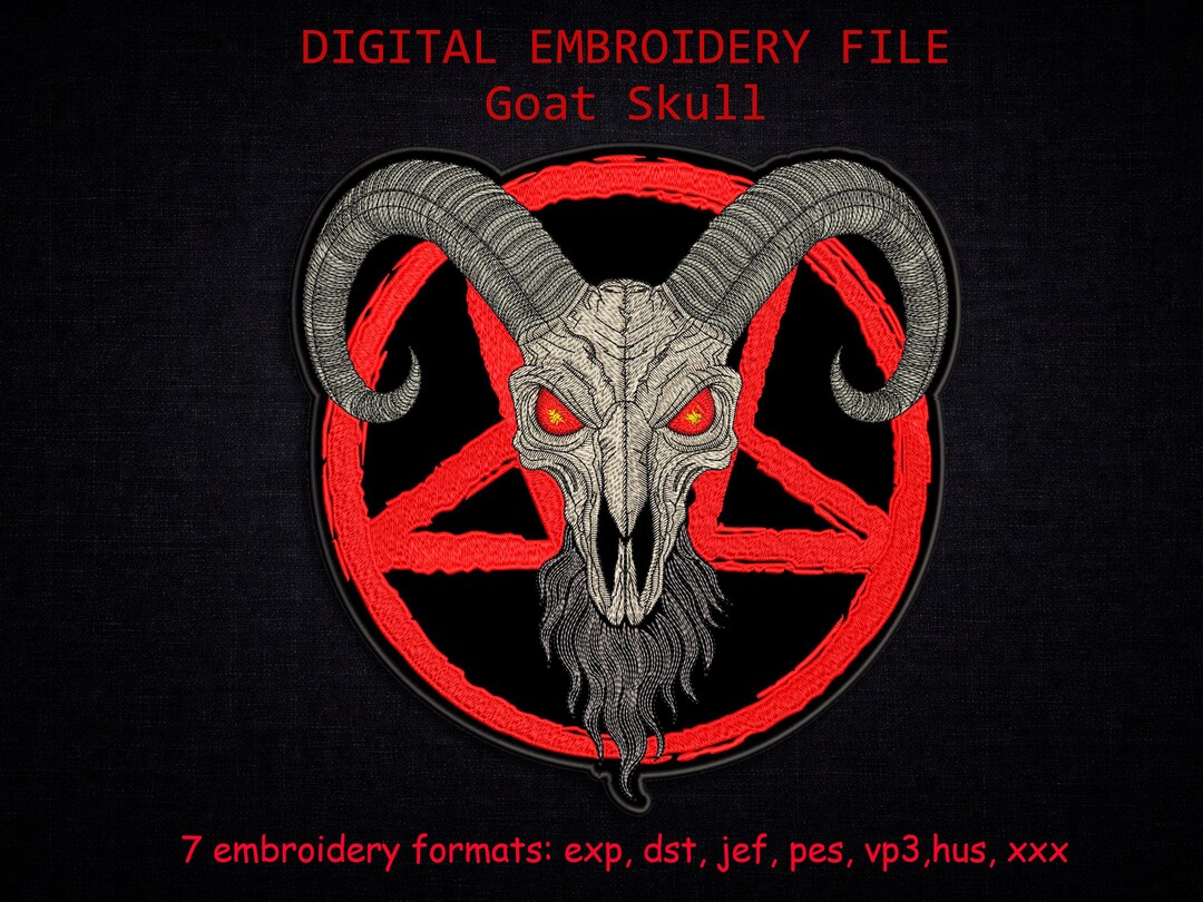 Baphomet Embroidery Design File – Gothic Goat Skull Pentagram Back ...