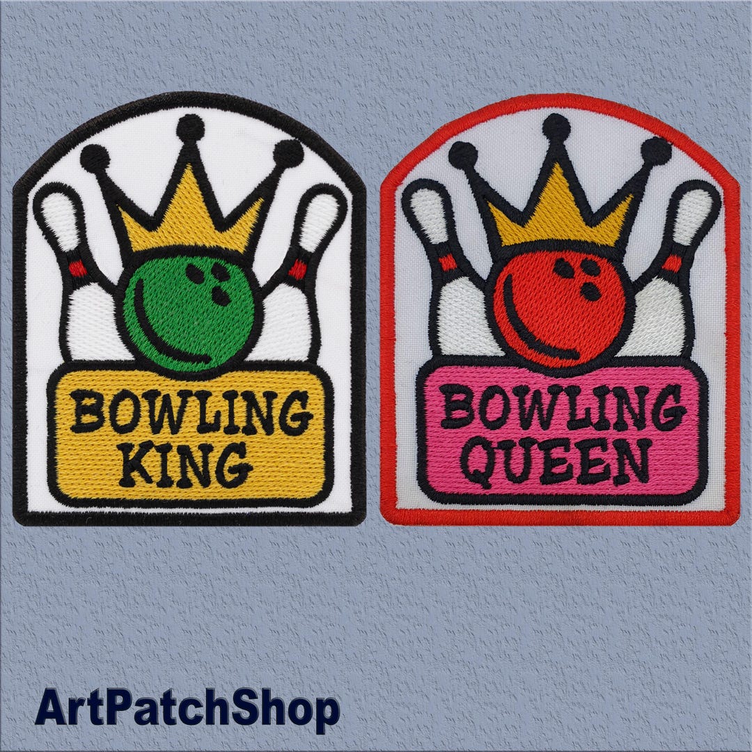Funny Bowling Patch Pair – Bowling King & Bowling Queen – 2 Embroidered ...
