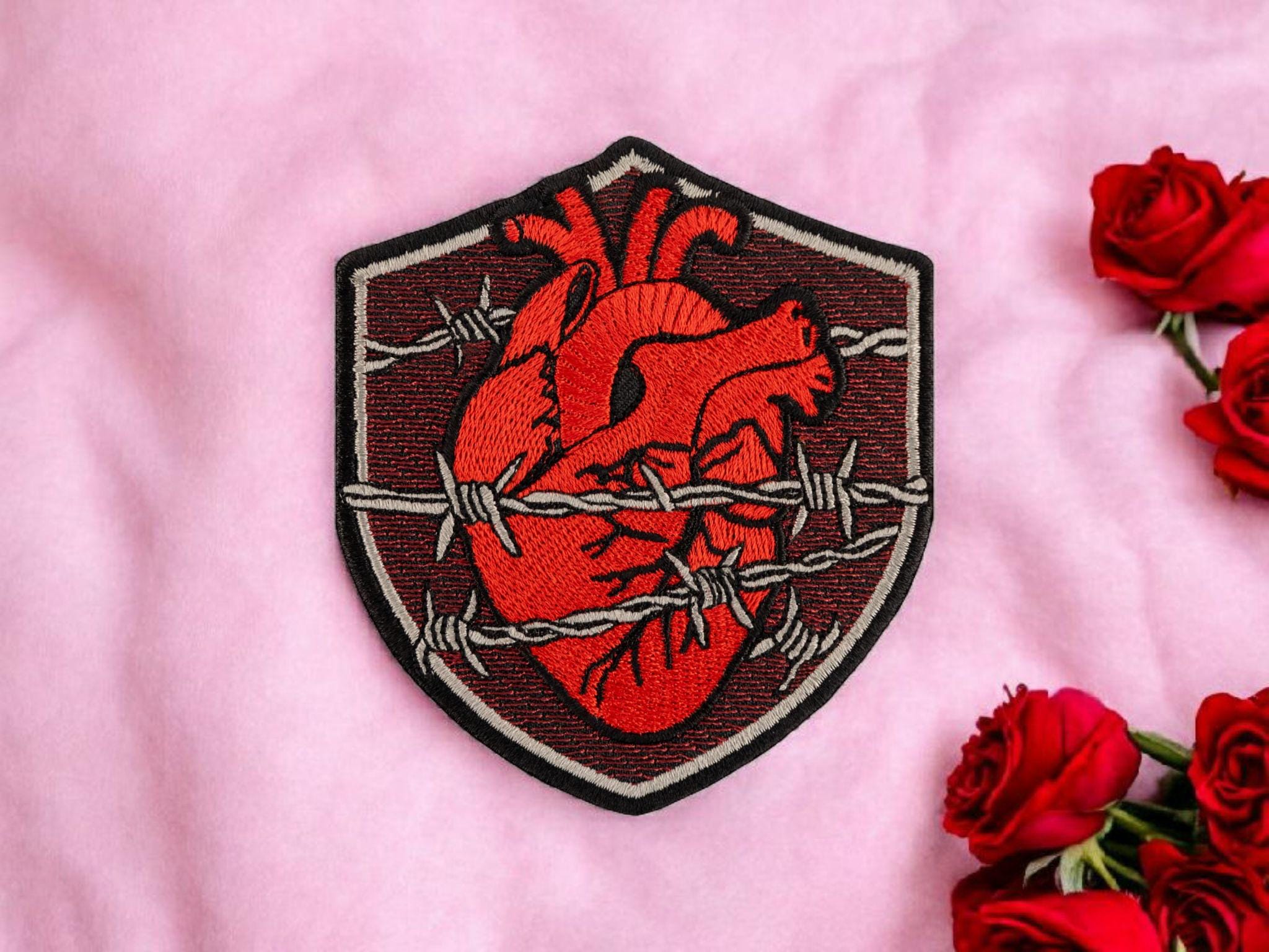 Gothic Heart Patch – Anatomical Heart With Barbed Wire – Pocket Size ...