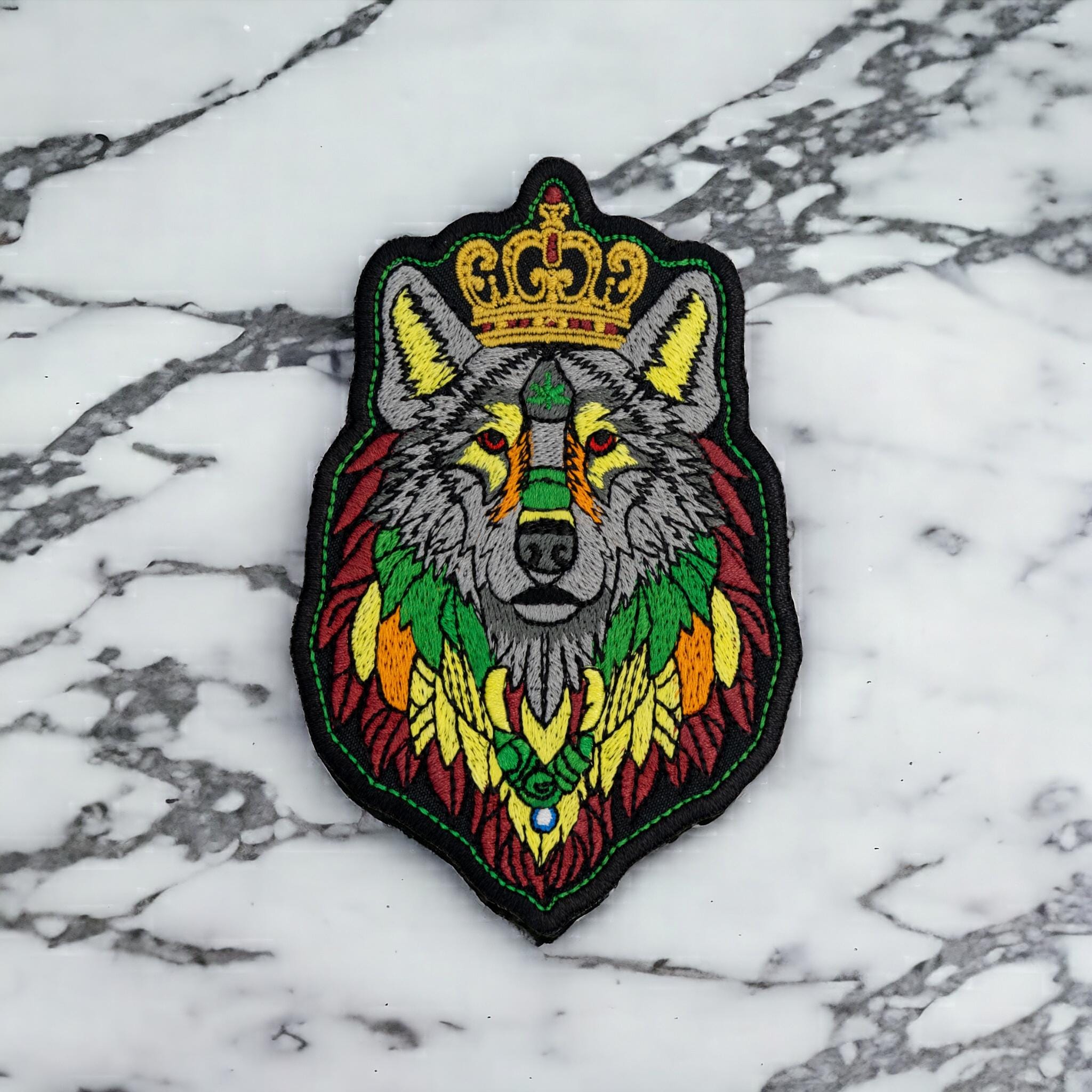 Wolf Embroidered Patch Set – Biker Wolf, Rasta Wolf, Angry Wolf, Gold ...