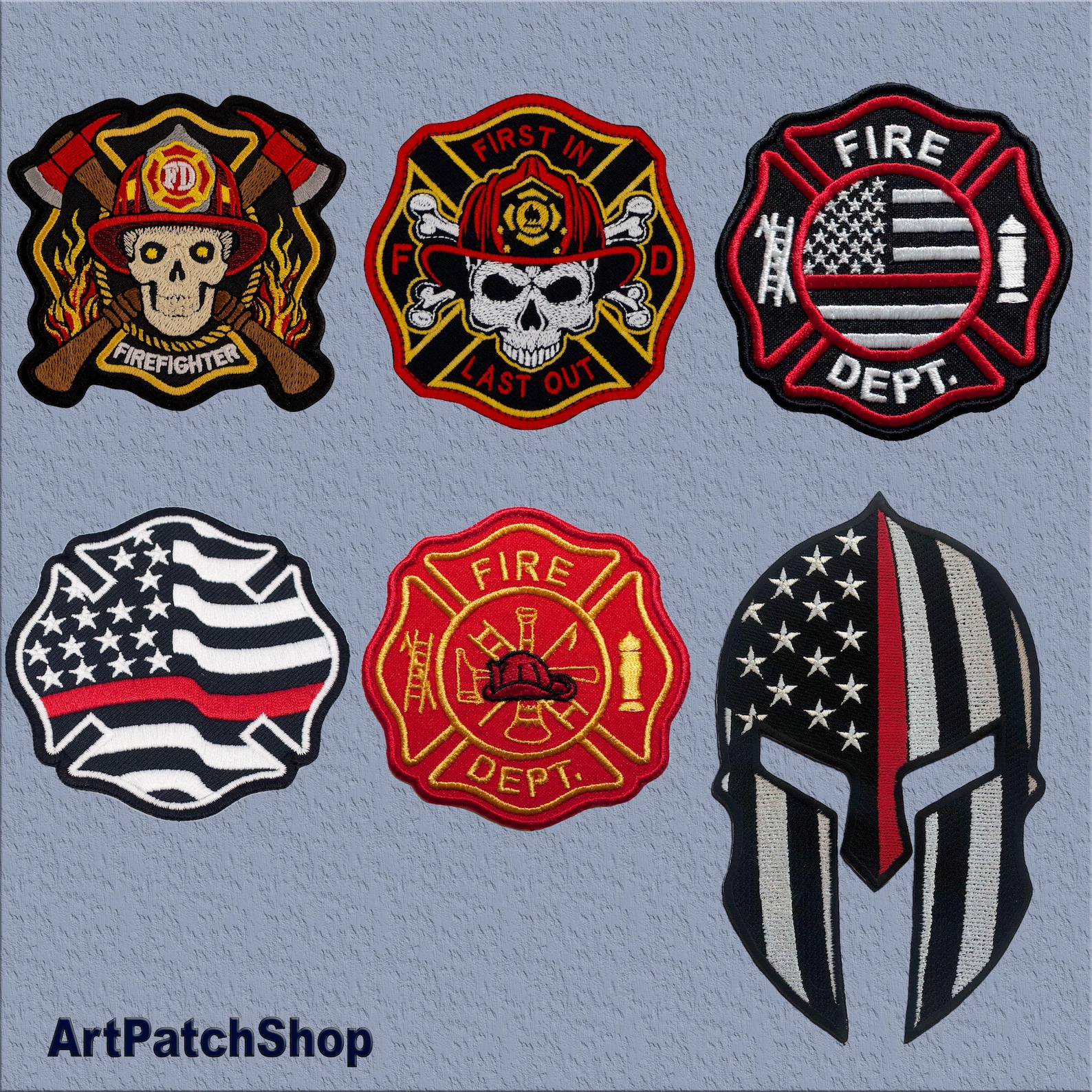 Firefighter Iron-on Patch Collection – Set of 6 Bold Embroidered ...