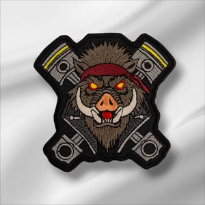 Angry Boar Biker Patch – Pocket Size Embroidered Iron on Patch With ...
