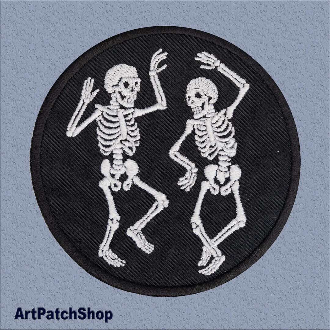 Dancing Skeletons Circle Patch – Funny Goth Iron-on Badge for Jackets ...
