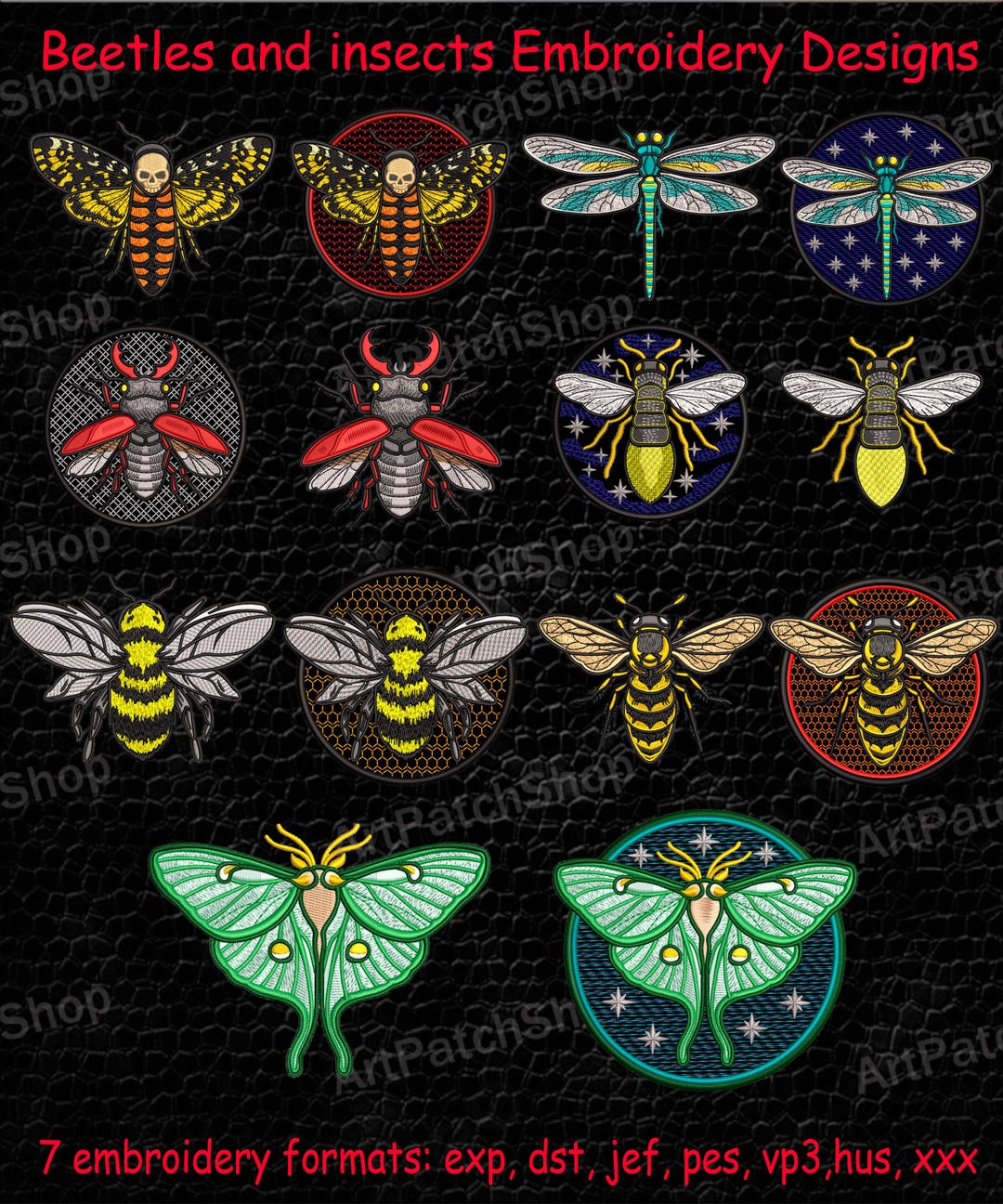 Insects & Beetles Embroidery Bundle – Gothic Bug Designs, Moth Bee ...