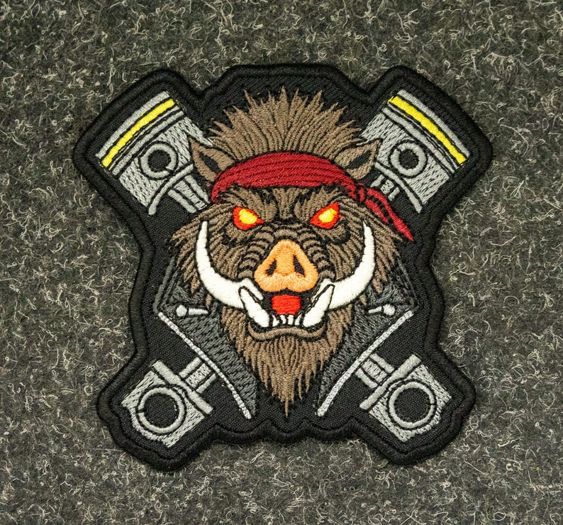 Angry Boar Biker Patch – Pocket Size Embroidered Iron on Patch With ...