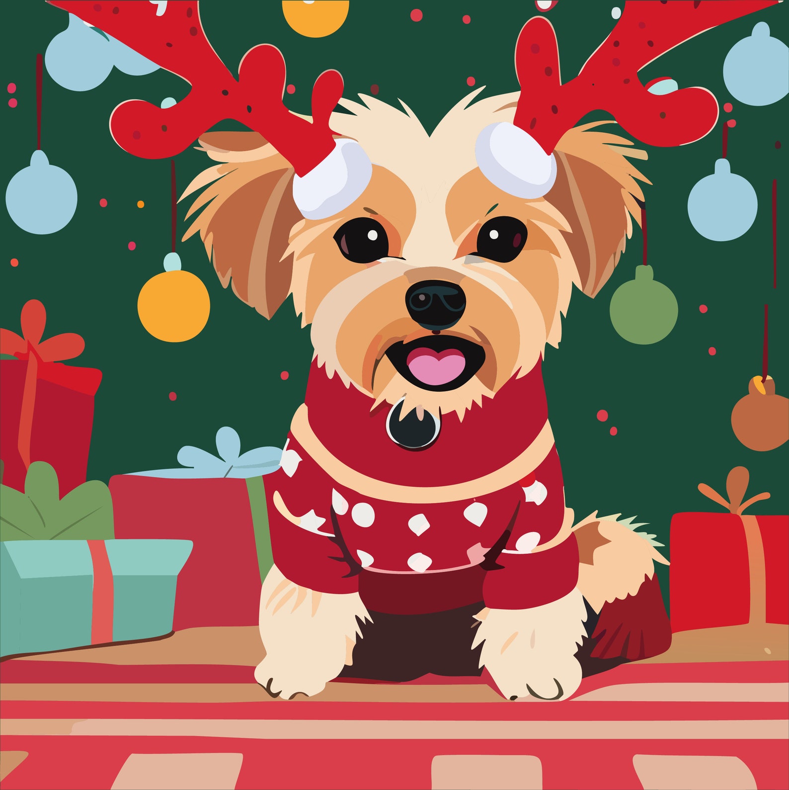 30+ Christmas Vector Illustrations of Cute Yorkshire/puppy Yorkshire ...