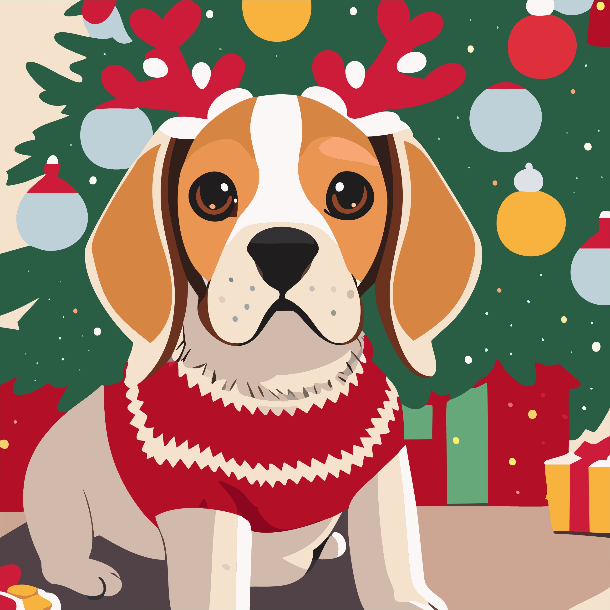 30+ Pcs Illustrations of Christmas Cute Beagle Dog Sitting Next to ...