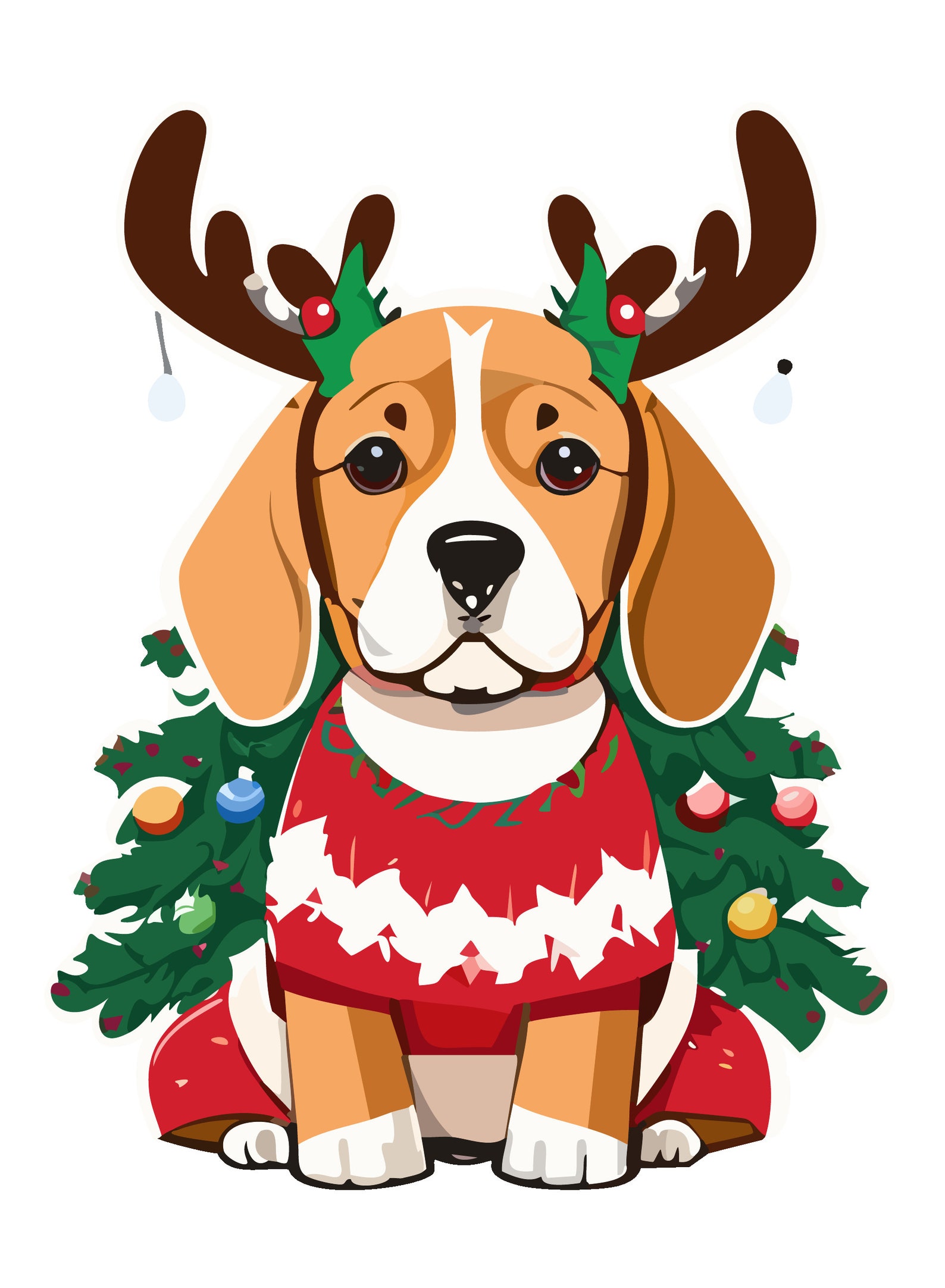30+ Pcs Illustrations of Christmas Cute Beagle Dog Sitting Next to ...