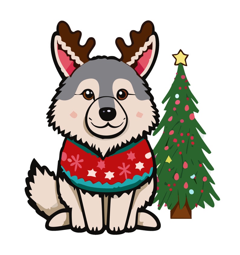 10 Illustrations of Christmas Wolf Sitting Next to Christmas Tree and ...