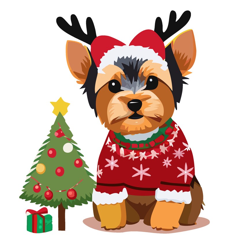 30+ Christmas Vector Illustrations of Cute Yorkshire/puppy Yorkshire ...