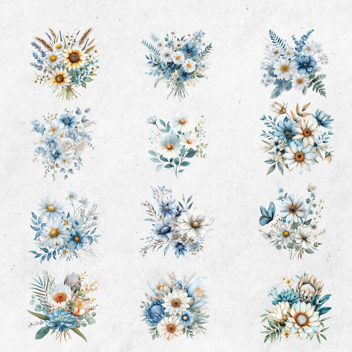 Sky Blue Daisy White Watercolor Flowers Clipart | Blue Floral PNG, Baby ...